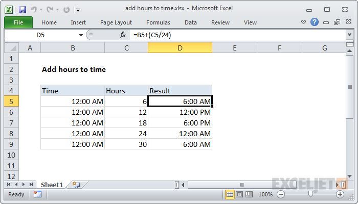 Add Decimal Hours To Time Excel Formula Exceljet